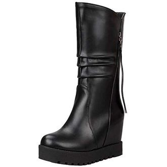 Smilice Bottes longues &agrave; talon compens&eacute; pour femme, Noir, 37 EU