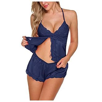 Generic Lingerie Sexy Femme Coquine Hot Lingerie Femme Une soir&eacute;e Coquine Pyjama Satin Soie + Dentelle Set Nuit Luxueux Look Fatale pour Moments Intimes