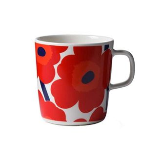 Marimekko Oiva/Unikko - Tasse - Weiß/Rot - Ø9,5xH10cm - 4 dl - Steinzeug