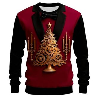 Generic Pull à col rond pour homme - Automne/hiver - Noël - Décontracté - Manches longues - Bouton sur le devant - Imprimé - Sans capuche - Sweat-shirt dhiver