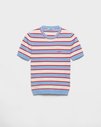 Prada Gestreifter Pullover aus Baumwolle mit Rundhalsausschnitt