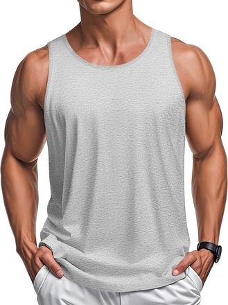 Magcomsen Tank Top Herren Atmungsaktiv Muskel Shirt Stretch &Auml;rmellose T-Shirt Baumwolle Achselshirts f&uuml;r L&auml;ssige, Beige, 2XL