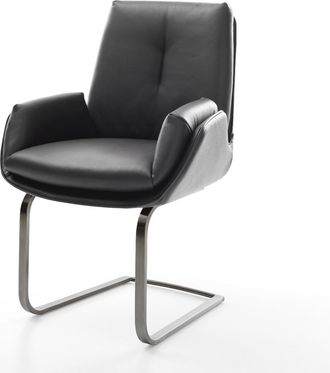 DELIFE Freischwinger Clea-Flex Echt-Leder Schwarz Freischwinger flach Graphit, Esszimmerst&uuml;hle