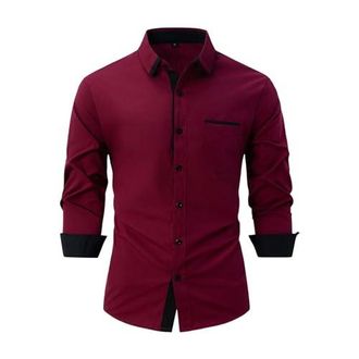 Generic Chemise habill&eacute;e pour homme, coupe ajust&eacute;e, col basculant, t-shirt &agrave; manches longues avec poche de poitrine, t-shirt d&eacute;contract&eacute;, couleur unie, cardig
