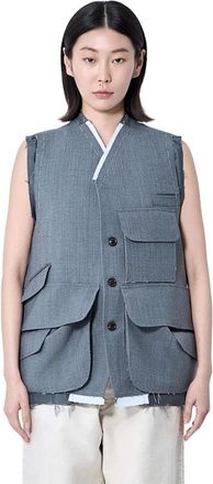 Maison Margiela Femme, Vestes, Gris, Taille: 38 FR Gilet en laine ajust&eacute; avec ourlets non finis