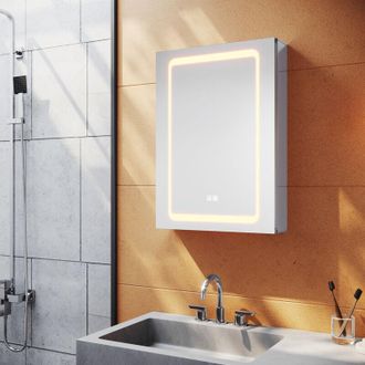 Sonni Aluminium LED Spiegelschrank 50x70cm mit LED Beleuchtung mit Touch Steckdose und Beschlagfrei