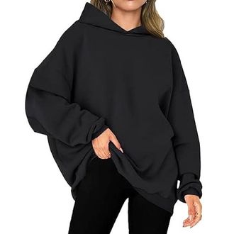 Generic Sweat Shirt Noir pour Femme, Sweat Shirt Oversize &agrave; Capuche, Confortable, Collection Automne 2025, Hauts d&eacute;contract&eacute;s en Polaire Noire, Taille XL