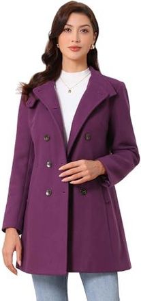 Allegra K Manteau &agrave; Double Boutonnage pour Femmes Col Montant dHiver Manteaux Classiques Caban dHiver Automne Violet fonc&eacute; S