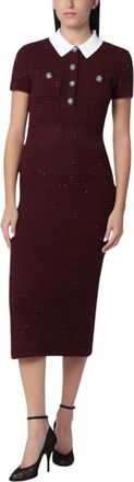 Self Portrait Robe midi en maille perl&eacute;e - Femme - Robes - Violet - Taille: 40 FR