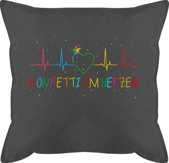 Shirtracer Kissen 50x50 - Karneval & - Konfetti im Herzen Herzschlag Fasching I - 50 x 50 cm - Grau - karnevalskissen fasching- ekg karnevals carnevale herz fasc