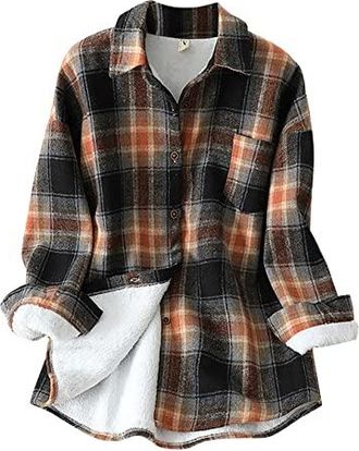 QUINTRA Veste à carreaux doublée en polaire pour femme - Chemise moelleuse - Chemisier à carreaux - Manches longues - Noir, a, S