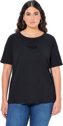 Ulla Popken Damen Shirt, Ringel, Rundhals, Halbarm, Offenkantig T-Shirts, Schwarz, 42-44 EU