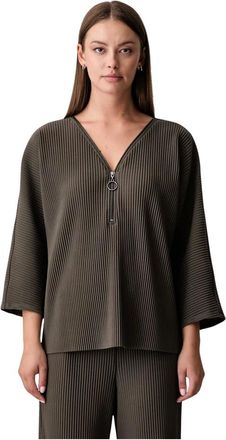 Joseph Ribkoff Femme, Blouses et Chemises, Vert, Taille: 38 FR Blouse en maille c&ocirc;tel&eacute;e &agrave; col zipp&eacute;