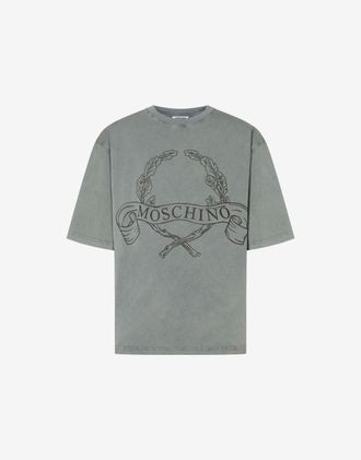 Moschino T-shirt en jersey de coton biologique Laurel Crown - Gris
