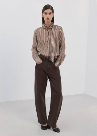 Mango Gestreifte Bluse mit Schleifenkragen braun - Damen - S - MANGO