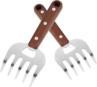 Amosfun 2st&uuml;cke Edelstahl Fleischklauen Mit Holzgriff Lange Grillgabeln F&uuml;r Bbq Pulled Pork H&uuml;hnchen Und Rindfleisch Hitzebest&auml;ndig Vielseitige K&uuml;chen Grillut