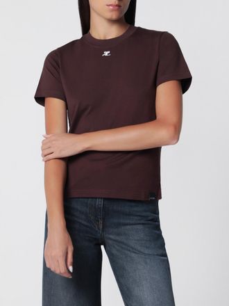 Courr&egrave;ges Baumwoll-T-Shirt mit Rundhalsausschnitt und kontrastierendem Frontlogo