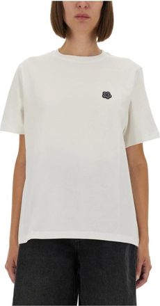 Kenzo Femme, Tops, Blanc, Taille: 36 FR T-Shirt en coton avec logo fleur brod&eacute;