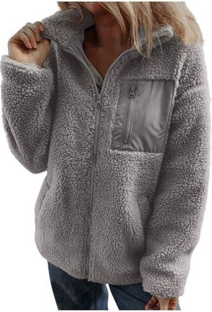 Generic Veste polaire dhiver chaude doubl&eacute;e Sherpa pour femme - Style d&eacute;contract&eacute; - Doux et confortable - Ours en peluche avec poche, gris, M