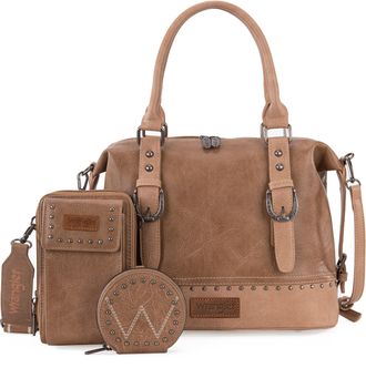 Montana West Wrangler Arzttaschen-Set f&uuml;r Damen, Top-Griff, Umh&auml;ngetasche mit Handy-Handtaschen und M&uuml;nzb&ouml;rse, 3-teilig, Auff&auml;lliges Khaki, Einheitsgr&ouml;&szlig;e
