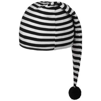 LIPODO Schlafm&uuml;tze schwarz wei&szlig; gestreift (56 cm lang) - Damen und Herren - Nachthaube aus Baumwolle - Bommelm&uuml;tze One Size (53-60 cm) - Nachtm&uuml;tze mit Bomme