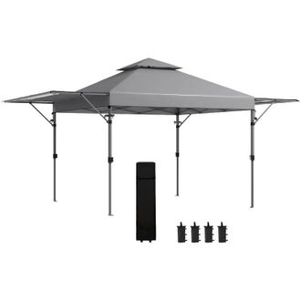 OUTSUNNY Tonnelle pop-up de jardin barnum pliant 5 x 3 m - sac &agrave; de transport &agrave; roulettes inclus - acier oxford gris