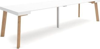 Skraut Home | Ausziehbarertisch | Multifunktionaler ausziehbarer | 300 | F&uuml;r 14 G&auml;ste | H&ouml;lzerne Beine | Moderner Stil | Wei&szlig;