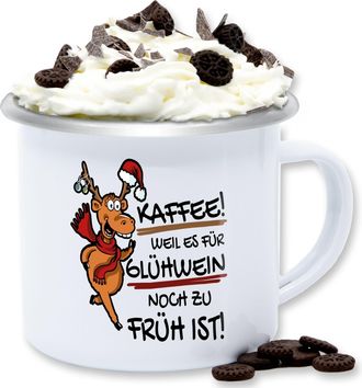 Shirtracer Emaille Tasse Blechtasse - Statement Sprüche - Kaffee - Weil es für Glühwein noch zu früh ist - 300 ml - Weiß Silber - mit spruch sarkasmus spruechen 
