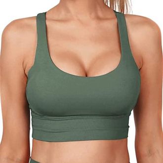 Generic Brassi&egrave;re de sport pour femme - Maintien fort - Rembourr&eacute; - Push up - Sans armatures - Pour yoga et fitness, vert, M