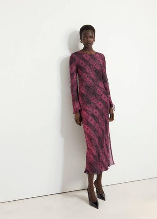 Mango Robe &agrave; manches &eacute;vas&eacute;es imprim&eacute; animal rose - Femme - XS - MANGO