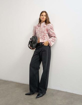 Topshop veste militaire jacquard rose-Multi