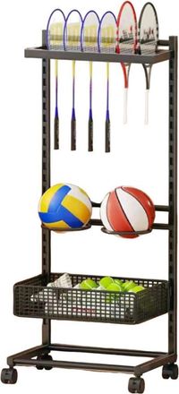 Generic 3-stufiges Tennisschl&auml;ger-Aufbewahrungsregal, Badmintonschl&auml;ger-/Basketball-/Fu&szlig;ball-Pr&auml;sentationsregal, Rollender Sportger&auml;tewagen, 50 Kg Tragf&auml;higke