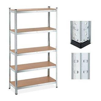Relaxdays Schwerlastregal, 5 Ebenen, HBT 180x100x40 cm, 1250 kg Tragkraft, Lagerregal f&uuml;r Keller, Garage, Metall, Silber