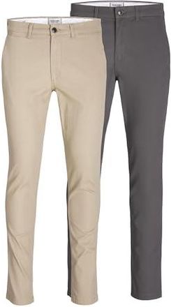 Jack & Jones Lot de 2 Pantalons Chino pour Homme, Coupe ajustée, Pantalon Chino, Vaisselle, 33W / 36L
