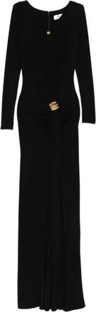 Elisabetta Franchi Femme, Robes, Noir, Taille: 40 FR Gold-tone Brooch Maxi Dress