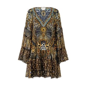 Camilla Femme, Robes, Multicolore, Taille: 40 FR A-Line Gathered Silk Panel Dress - Feline Folklore