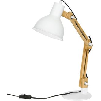 Angel Cerd&aacute; Lampe de bureau style vintage, bambou, bras pivotant r&eacute;glable, blanc et naturel