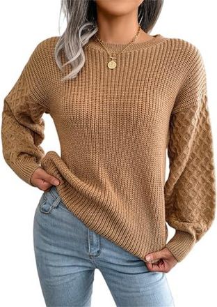 Generic Pull en tricot torsad&eacute; pour femme - Style d&eacute;contract&eacute; - Manches longues - Col rond - Pull ample et &eacute;pais - Pull surdimensionn&eacute;, kaki, M