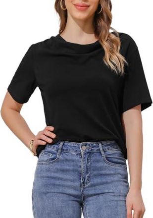 Allegra K Chemisier Extensible Femme Décontracté Blouse à Manches Courtes T-Shirts à Col Bénitier Haut Basique Noir M