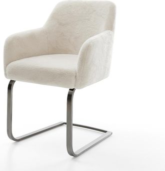 DELIFE Freischwinger Greg-Flex Pl&uuml;sch Creme-Wei&szlig; Freischwinger flach Graphit Taschenfederkern, Esszimmerst&uuml;hle