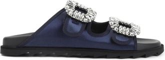 Roger Vivier Femme, Chaussures, Bleu, Taille: 38 EU Slidy Strass Bord Gros Satin Mules
