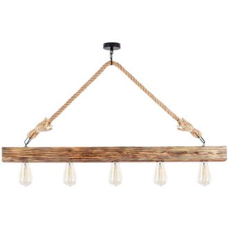 OZAIA Ozaia - Lustre Long en Bois &agrave; 5 Lampes, 100x7 cm, Hauteur 53 cm, Pour Salon &Eacute;tendu ou Entr&eacute;e