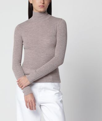 Max Mara Beige melierter Rollkragenpullover aus Schurwolle