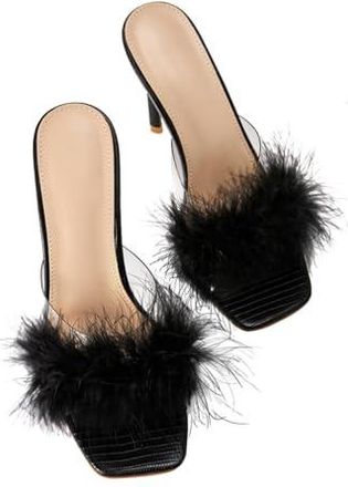 Garneck Sandales &agrave; Talon Fin pour Fille Sandales Carr&eacute;es &agrave; Pompons Chaussures &Eacute;t&eacute; L&eacute;g&egrave;res Et Confortables