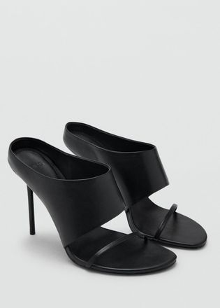 Mango Sandales cuir talon lani&egrave;res noir - Femme - 36 - MANGO