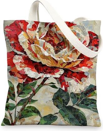 Generic Sacs fourre-tout en toile florale, sacs à provisions réutilisables, sacs à provisions réutilisables élégants et légers avec bandoulière lavable en toi