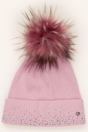 Marc Cain M&uuml;tze Mit Kunstfell Und Schmucksteinen rosa