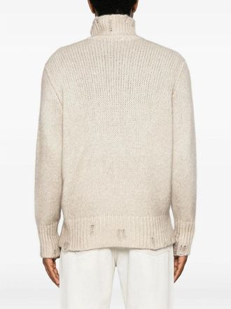 Avant Toi Distressed Knit Sweater - Beige