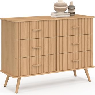 IDMarket Kommode mit 6 Schubladen, Juliette, 110 cm, Latten, Holz, Farbe Eiche