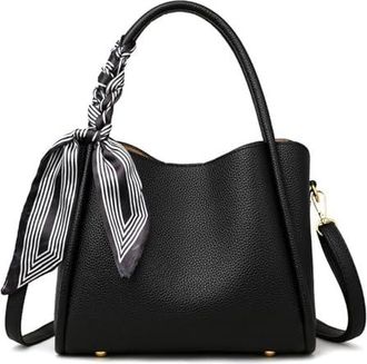 Generic Sac fourre-tout en ruban PU, sac &agrave; bandouli&egrave;re d&eacute;contract&eacute;, couleur unie, grande capacit&eacute;, cadeau pour femme, Noir, 240.00x200.00x135.00mm